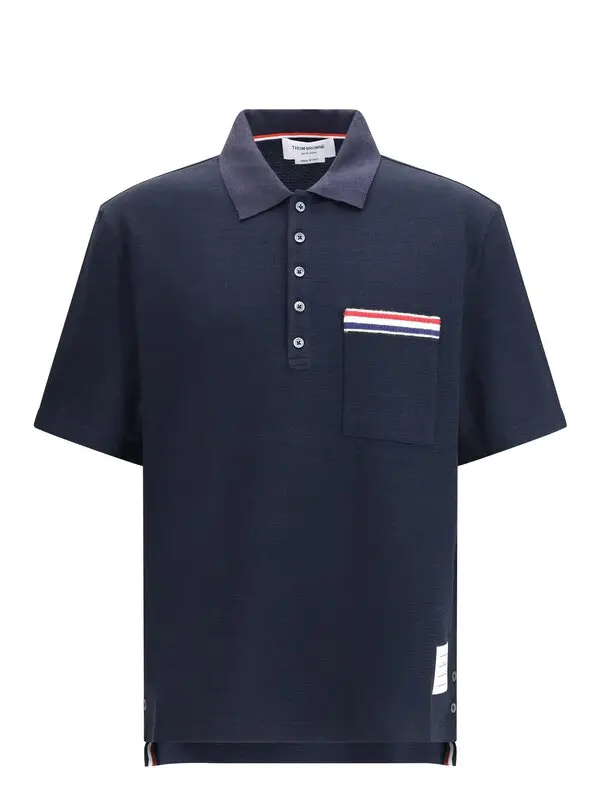 Thom Browne Short-sleeve Polo With Chest Pocket - Blue