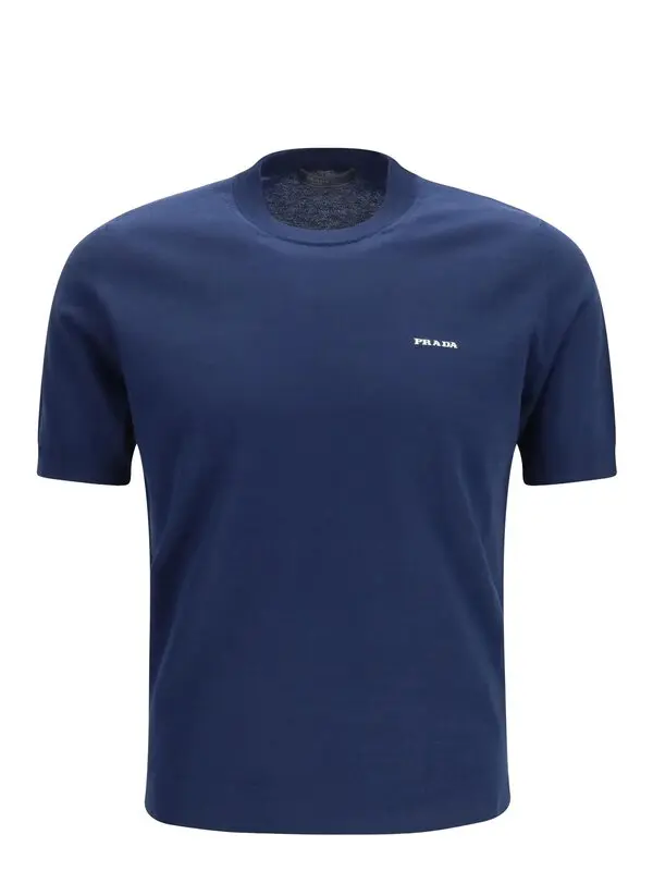 Prada C-neck Knit In Cotton - Blue