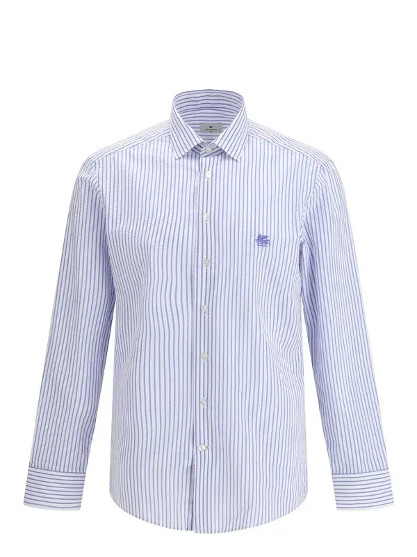 Etro Striped Cotton Shirt With An Embroidered Pegaso Logo On The Chest - Multicolor