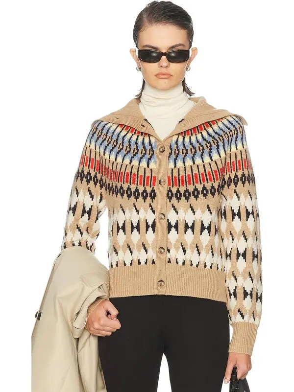 Polo Ralph Lauren Turtleneck Cardigan In Cream - Camel Multi