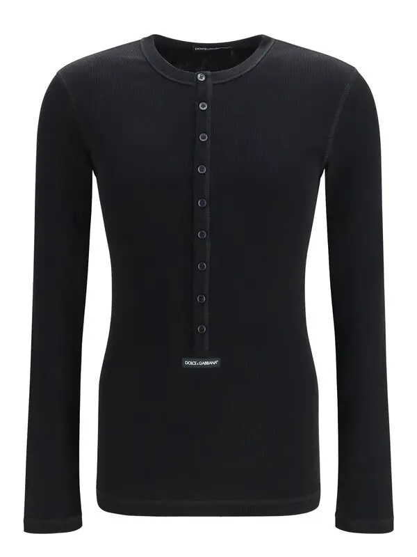 Dolce & Gabbana Ribbed Cotton Henley T-shirt - Black