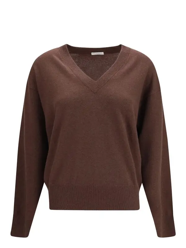 Brunello Cucinelli V-neck Cashmere Sweater - Brown