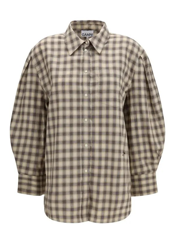 GANNI Check Fannel Shirt - Cream