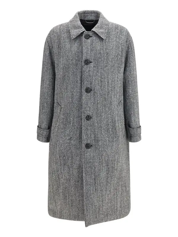 Dolce & Gabbana Chevron Wool-blend Single-breasted Coat - Gray