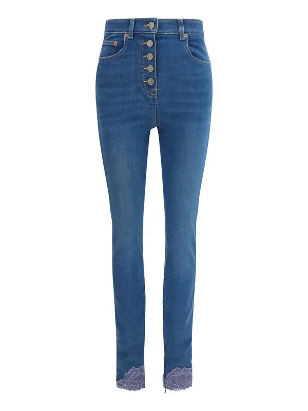 Valentino Garavani Fitted Jeans With Lace Details - Blue