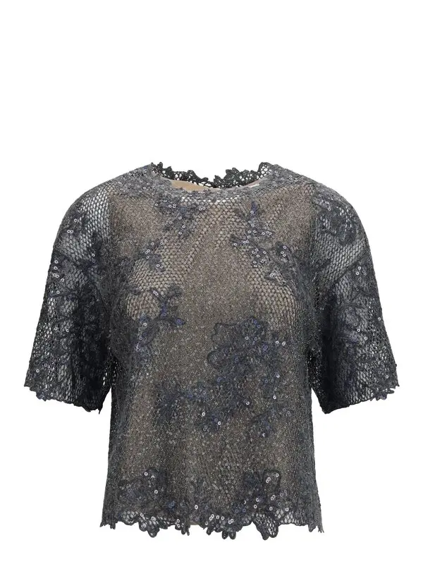 Brunello Cucinelli Sequined Crewneck Top - Gray