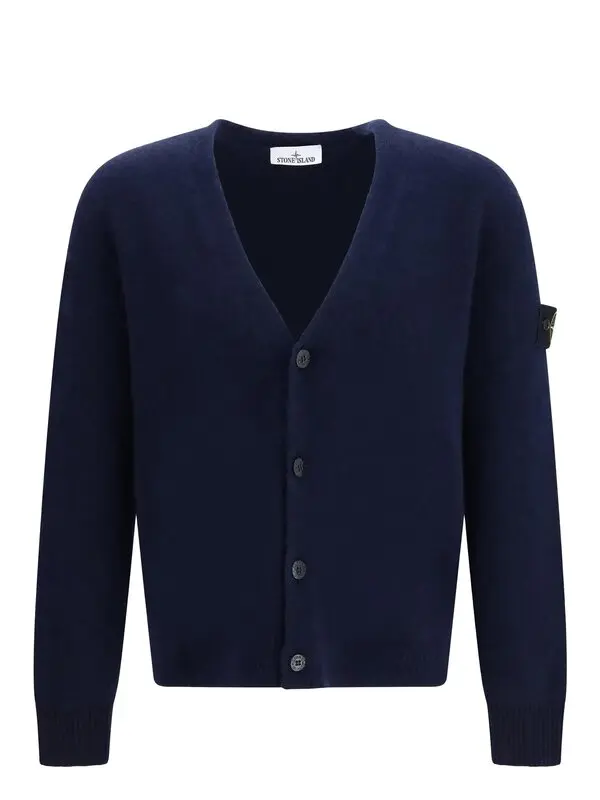 Stone Island Alpaca And Wool-blend V-neck Cardigan - Blue