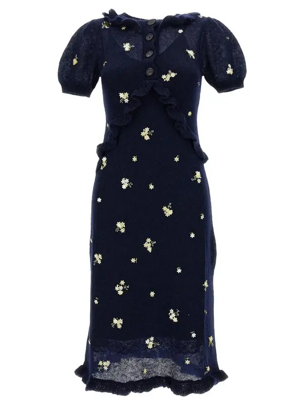 SHUSHU/TONG Abito Maniche Corte In Maglia Con Bordi In Pizzo - Blue
