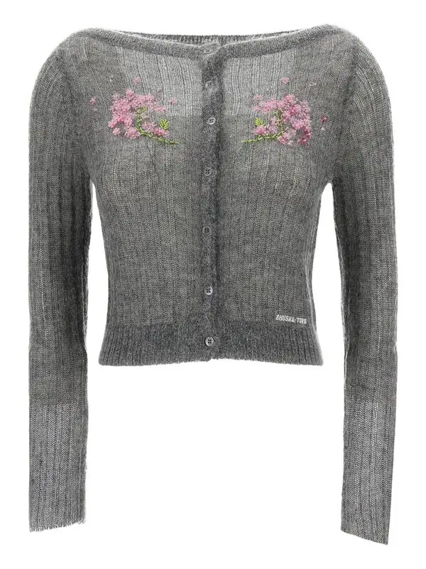 SHUSHU/TONG Cardigan In Maglia Con Ricamo Floreale In Perline - Grey