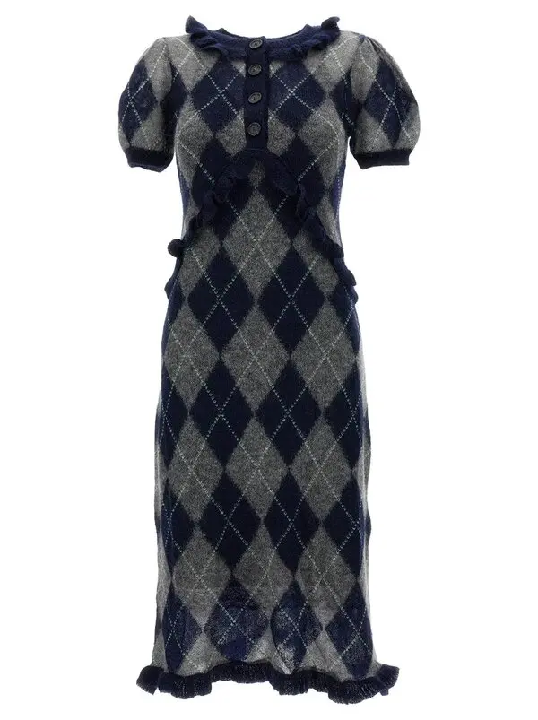 SHUSHU/TONG Abito Maniche Corte In Maglia Con Bordi In Pizzo - Multicolore