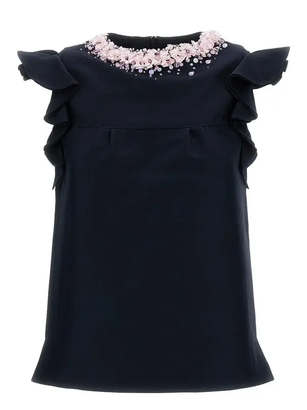 SHUSHU/TONG Top Smanicato Con Ricamo - Blue
