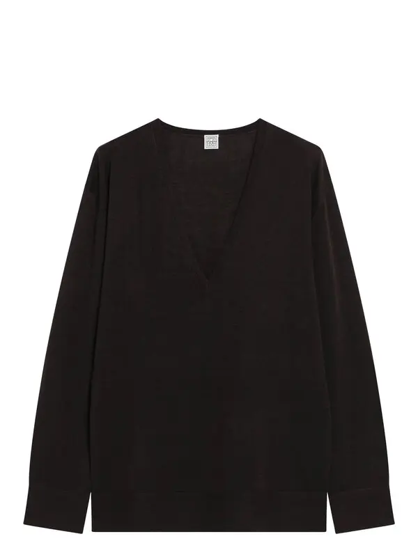 TOTEME V-neck Sweater In Lyocell And Cashmere - Brown