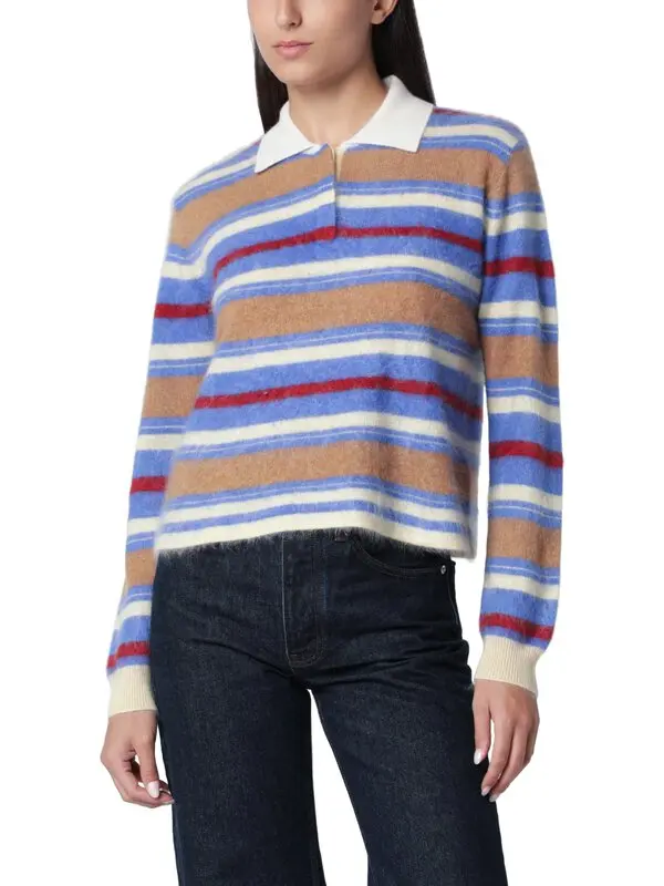 Guest In Residence Light Blue/beige Grizzly Cropped Rugby Polo Shirt - Cornflower Blue