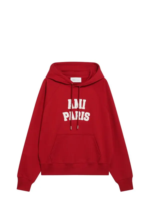 AMI Paris Cotton Hooded Sweatshirt - Red