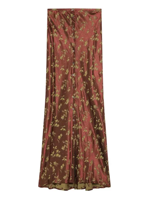 Dries Van Noten Long Rust Skirt In Floral Jacquard - Brown