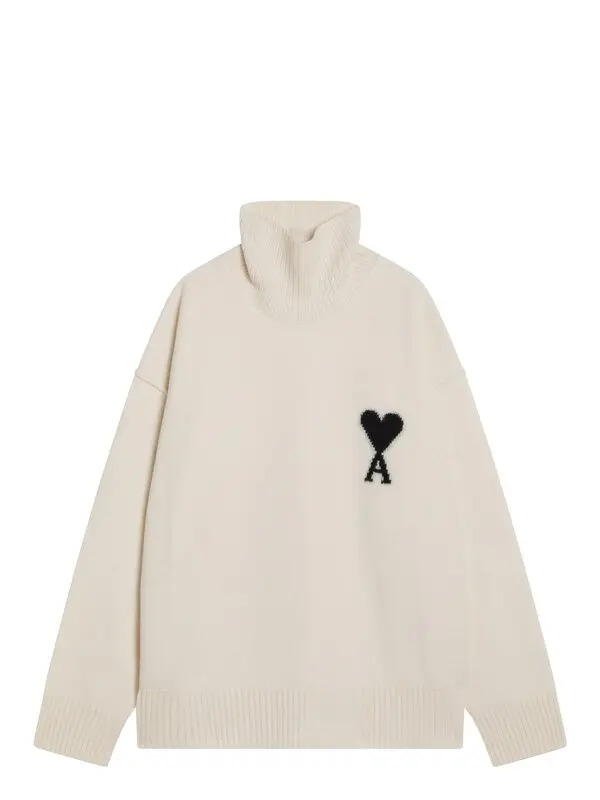 AMI Paris De Coeur Turtleneck Sweater - White