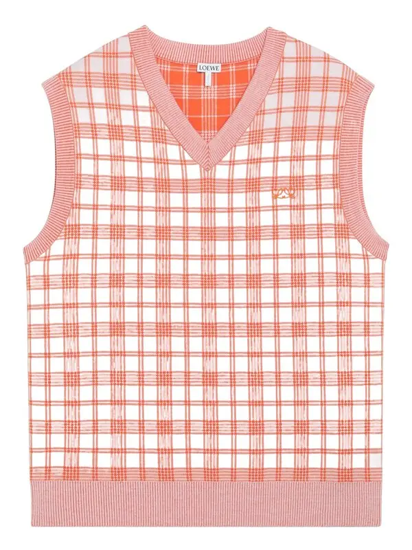 Loewe White And Orange Checked Wool Vest - Brown