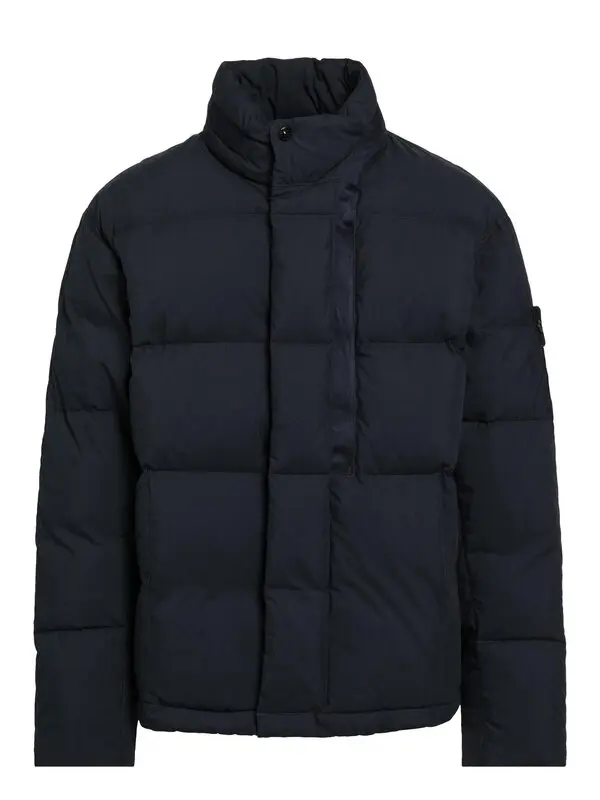 Stone Island Navy Down Jacket In Cotton And Nylon - Blue