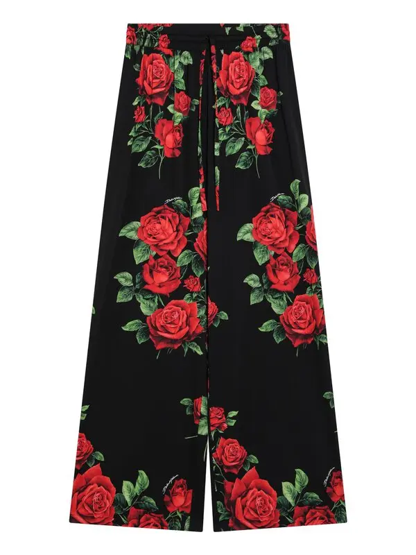 Dolce & Gabbana Silk Trousers With Floral Print - Black