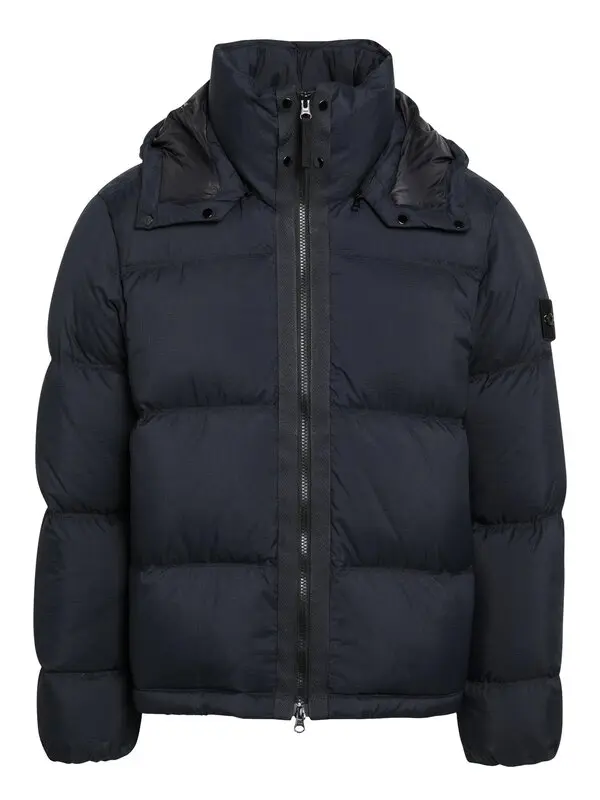 Stone Island Navy Zip-up Down Jacket In Ripstop Nylon - Blue