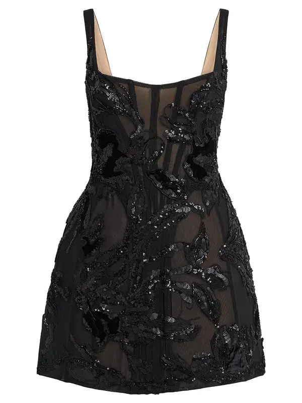 Costarellos Embellished Elitta Mini Dress - Black