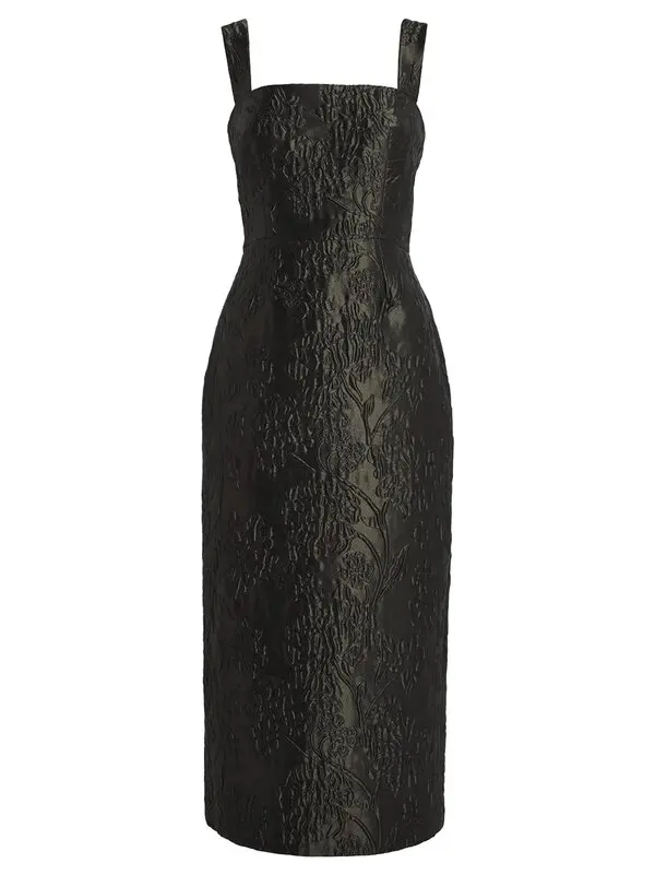 Carolina Herrera Cloqué Floral Column Midi Dress - Green
