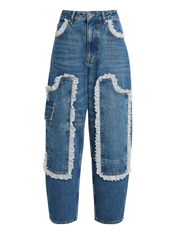 GANNI Rigid Audri Lace Low-rise Barrel Jeans - Blue