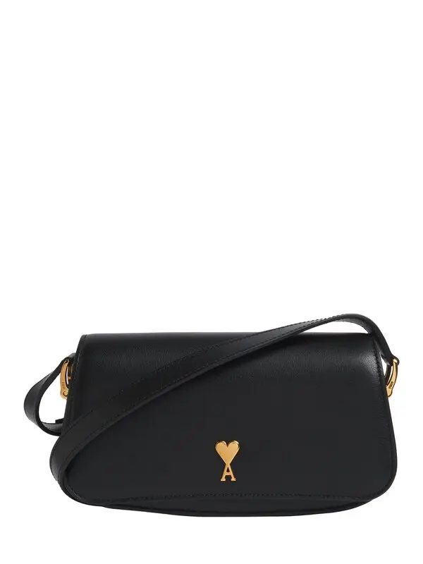 AMI Paris Leather Paris Paris Shoulder Bag - Black