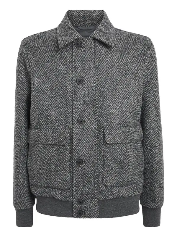 Herno Virgin Wool Herringbone Bomber Jacket - Grey