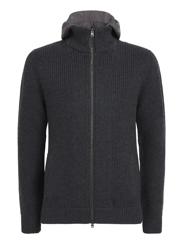 Herno Virgin Wool Ribbed Hybrid Jacket - Grey
