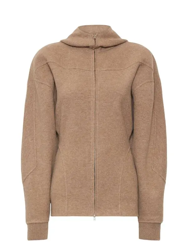 Max Mara Virgin Wool-blend Zip-up Hoodie - Beige