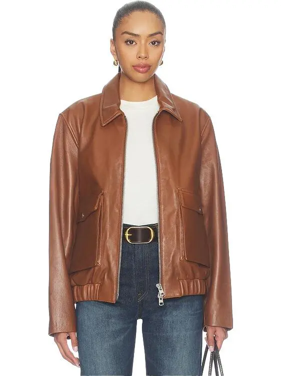 Citizens Of Humanity Zip Front Bomber Jacket In Brown - Praline