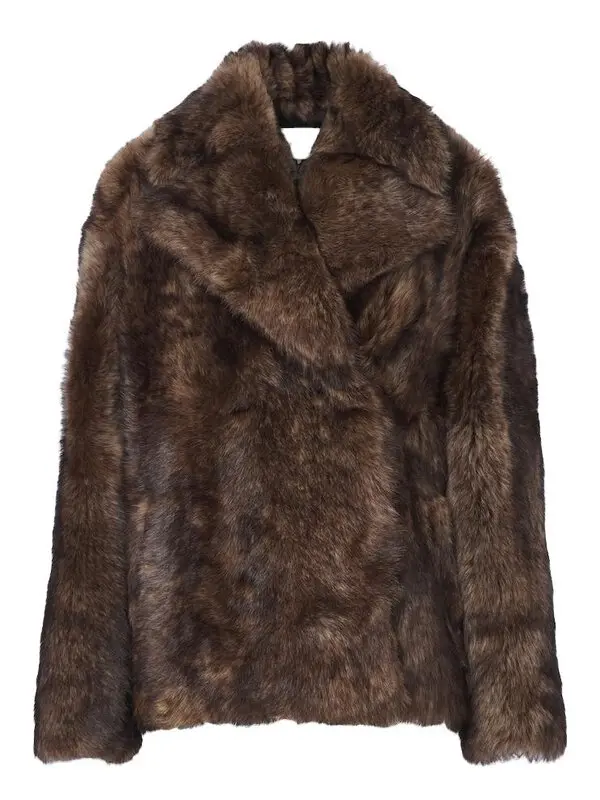 YVES SALOMON Double-breasted Shearling Jacket - Grey