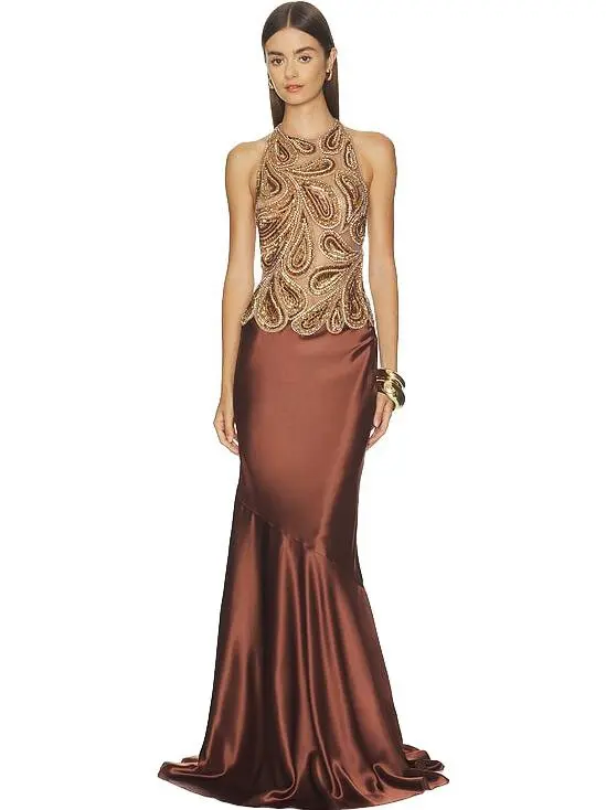 Retrofete Evolet Embroidered Dress In Brown - Hazelnut