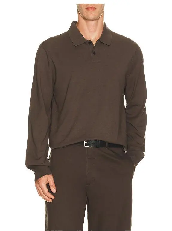 Theory Goris Polo Long Sleeve In Brown - Classic Brown