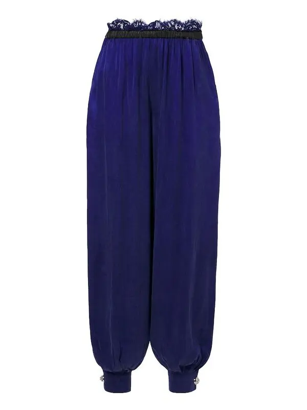 JACQUES WEI Leather-trimmed Balloon Pants - Blue