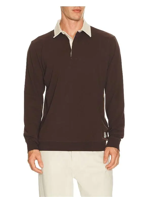 Marine Layer Sueded Rugby Polo In Chocolate - Java