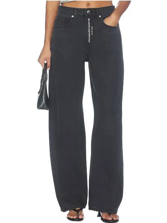 Alexander Wang Float Jeans With Hotfix Logo Fly In Black - Faded Black