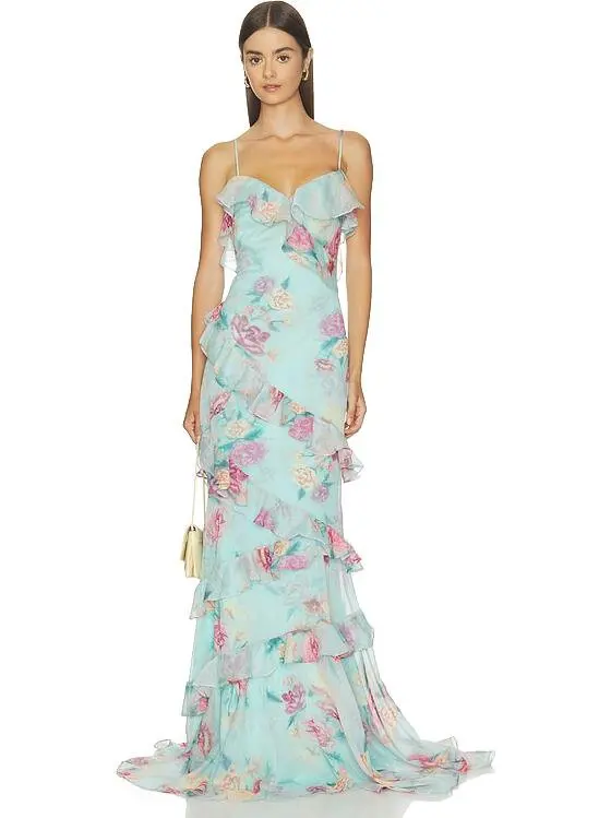 PatBO Flora Mist Long Dress In Baby - Blue