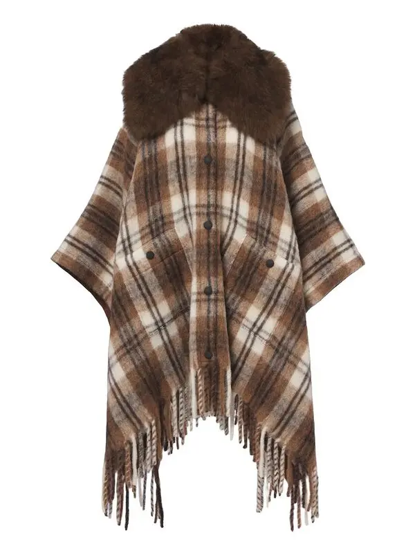 Moncler Shearling-trimmed Mohair, Alpaca And Wool-blend Poncho - Multicoloured