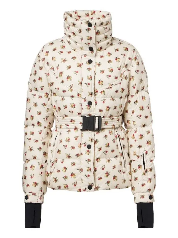Moncler Floral Belted Down Ski Jacket - Beige