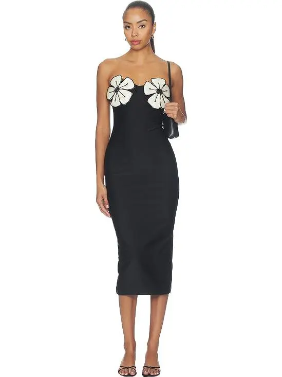 PatBO Midnight Bloom Lycra Midi Dress - Black