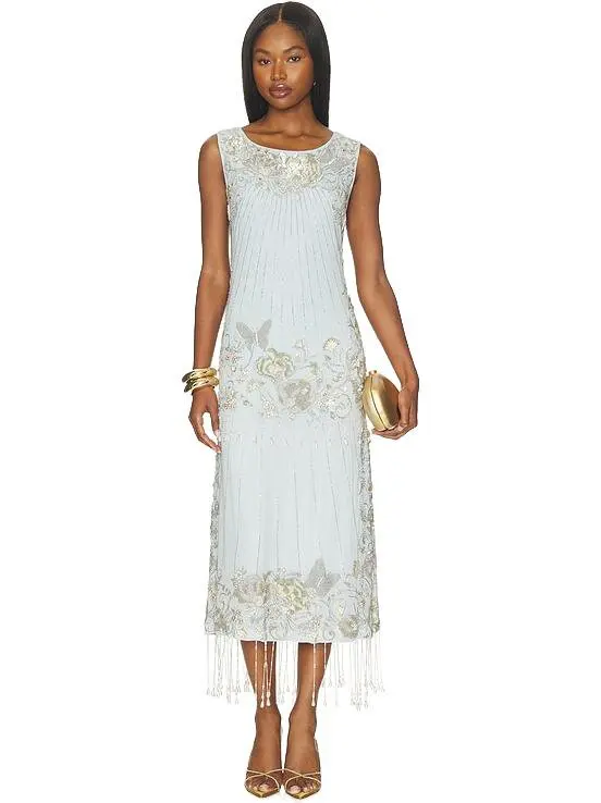 LA FUORI Aquamarine Frosted Bloom Midi Dress In Baby - Blue