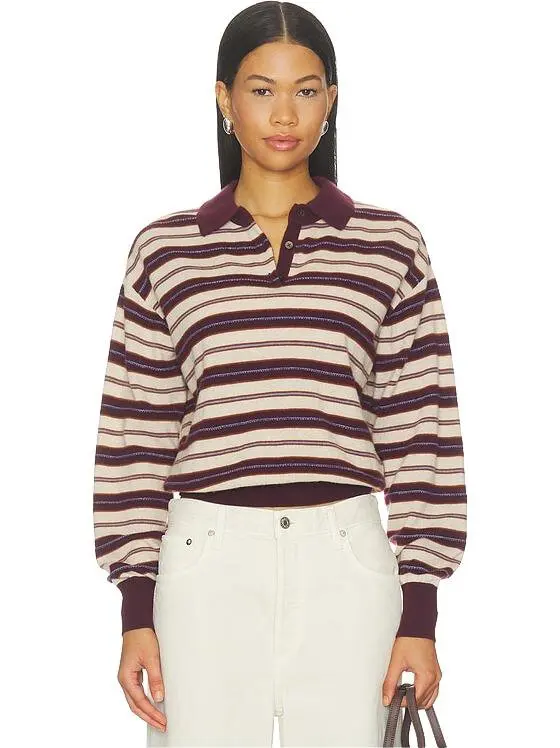 Guest In Residence Collegiate Stripe Polo Sweater In Brown - Fig Combo