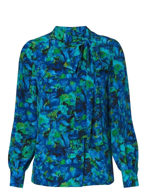 Gucci Floral Silk Georgette Blouse - Blue