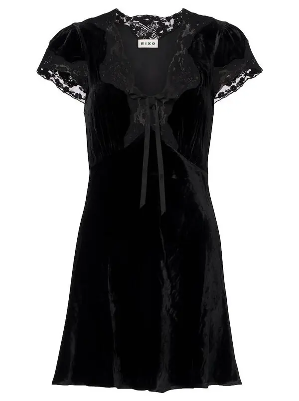Rixo Lacie Lace-trimmed Velvet Minidress - Black