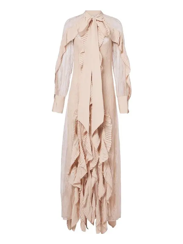 Blumarine Ruffled Tie-neck Lace Gown - Pink