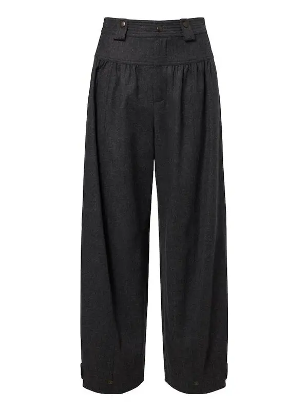 Chloé Wool And Cashmere Flannel Barrel-leg Pants - Grey