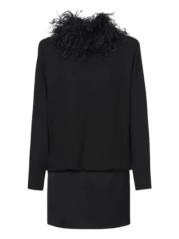 Valentino Garavani Feather-trimmed Silk Georgette Minidress - Black