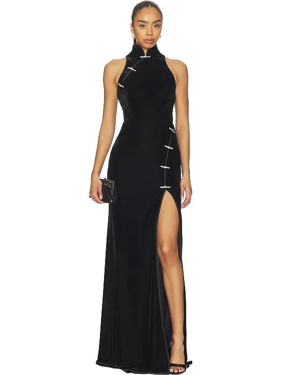 SAU LEE Ariana Velvet Gown - Black